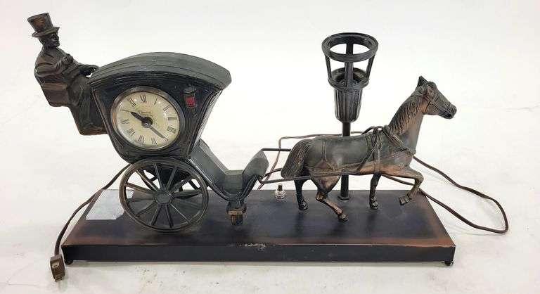 VTG Stagecoach & Horse Clock & Lamp Duo - Black And Gold Auctions