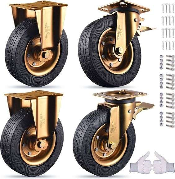 (4) New Fixed Heavy Duty 8” Casters - Black And Gold Auctions