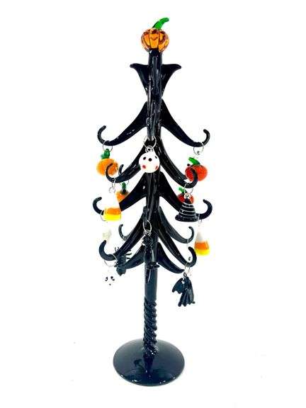 Hand Crafted Lenox Halloween Glass Tree w Ornaments - Black And Gold ...
