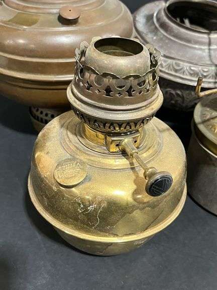 (6) Vintage Oil Lamp Bases - Black And Gold Auctions