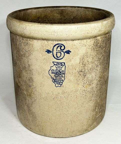 White Hall Pottery 6 Gallon Stoneware Crock - Black And Gold Auctions