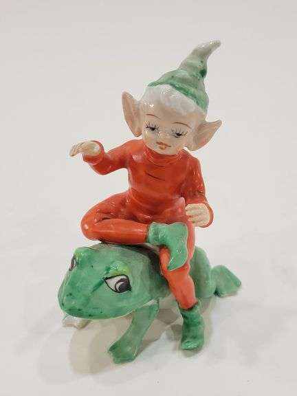 VTG RARE Lenwile Ardalt Japan Porcelain Pixie/Elf Riding Frog Figurine ...