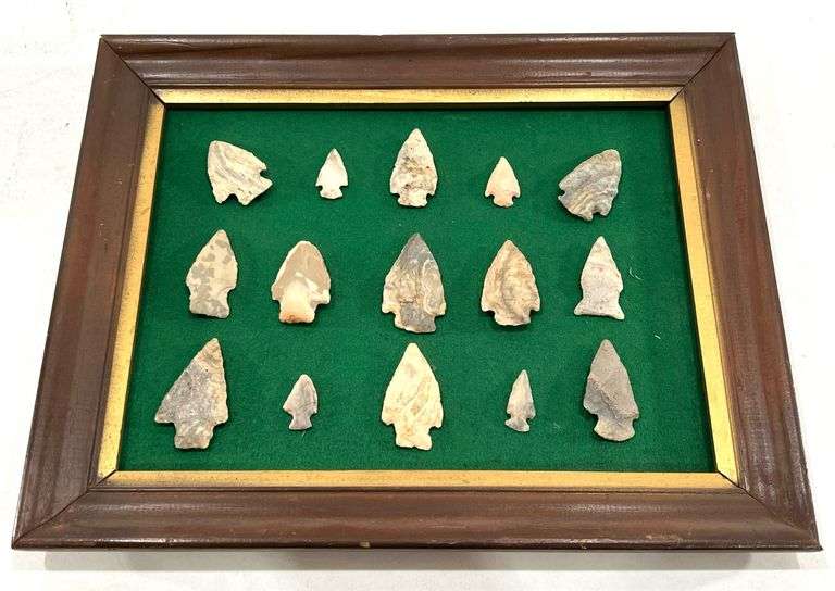 Framed Collection of Vintage Arrowheads - Black And Gold Auctions
