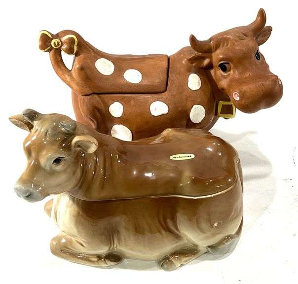 (2) Vintage Cow Cookie Jars - Twin Winton Spotted Cow & OTAGIRI Hand ...