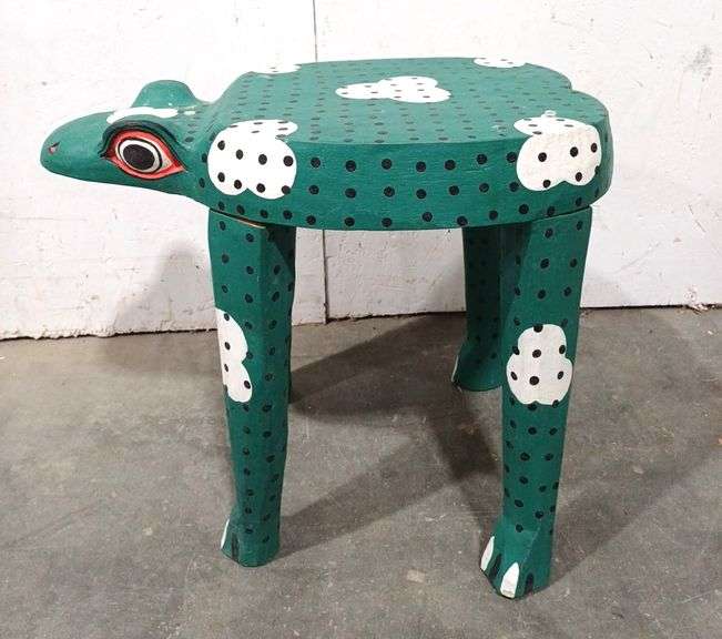 Painted Frog Shaped Stool - Black And Gold Auctions