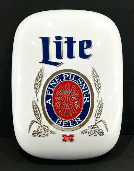 Vintage Miller Lite ‘Fine Pilsner’ Beer Sign - Black And Gold Auctions