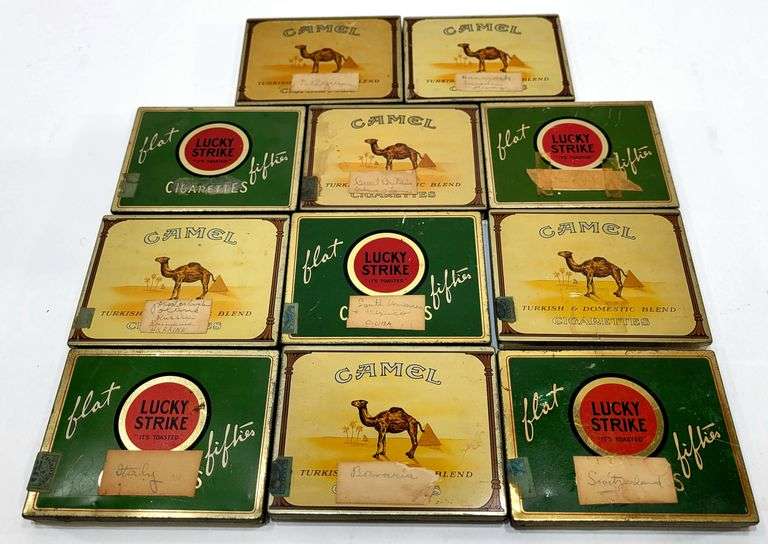 (11) VTG 1930's Era Tin Cigarette Cases: Camel & Lucky Strike - Black ...