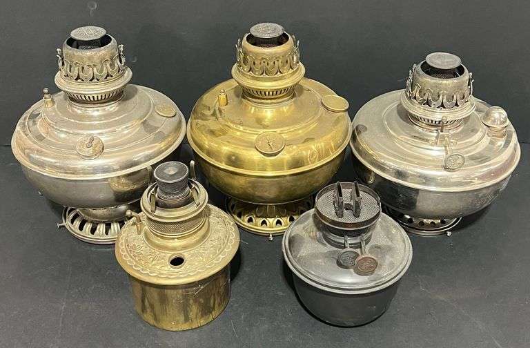 (5) Vintage Oil Lamp Bases - Black And Gold Auctions