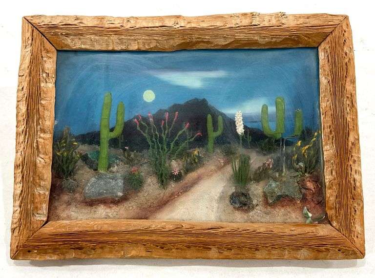 Vintage Framed Desert Diorama Scene - Black And Gold Auctions