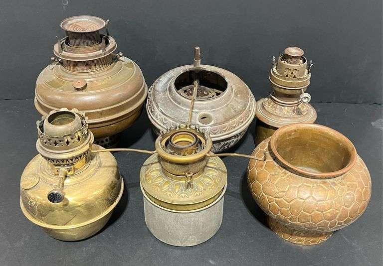 (6) Vintage Oil Lamp Bases - Black And Gold Auctions