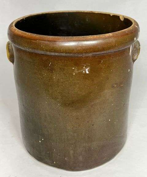 Brown Stoneware 4 Gallon Crock - Black And Gold Auctions