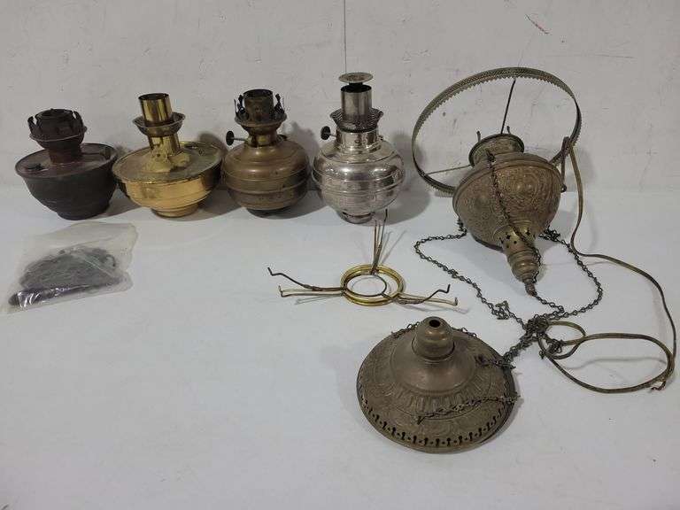 Collection Of VTG Antique Oil Lamp Bases & Antique Chandelier - Black ...