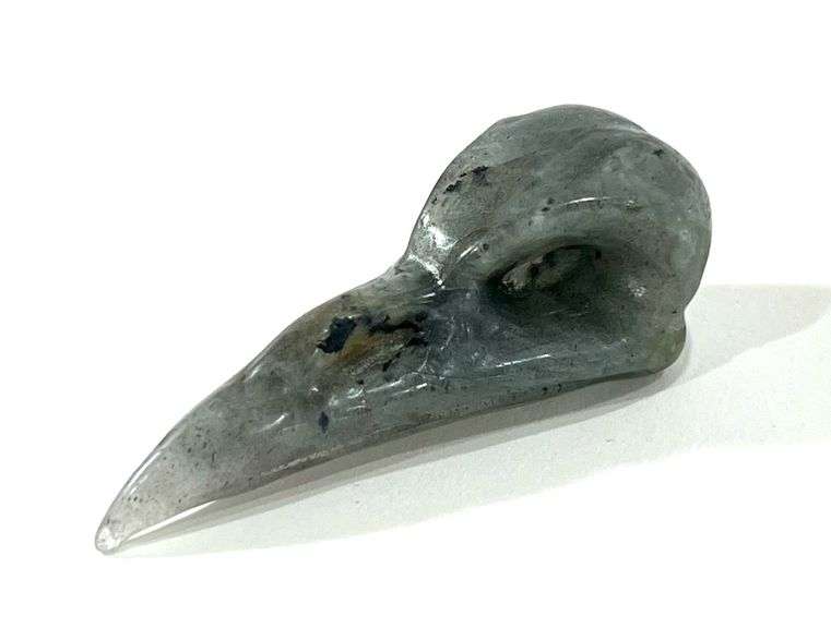Carved Labradorite Raven Skull - Black And Gold Auctions