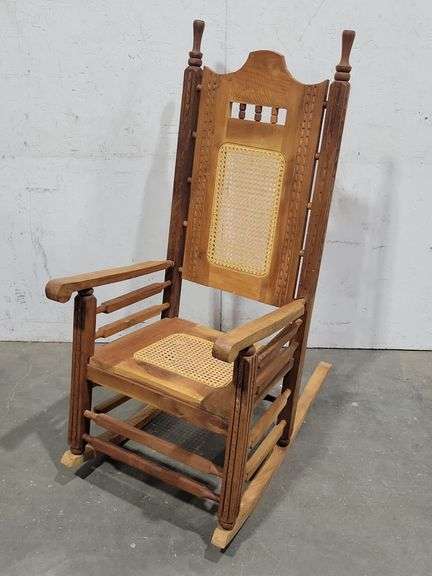 Wooden Rocker w/ Cane Back and Seat - Black And Gold Auctions
