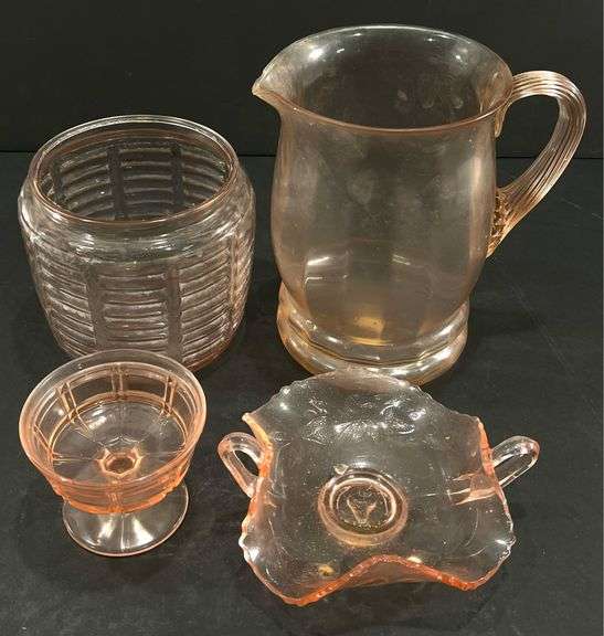 Pink Depression Glass: Pitcher, Candy Jar (no lid), Stemmed Sherbet ...