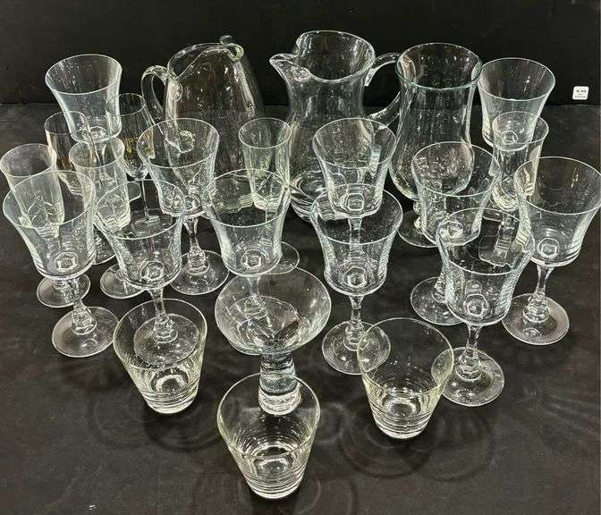 Clear Glass Pitchers W/ Applied Handles & Wine Glasses - Black And Gold ...