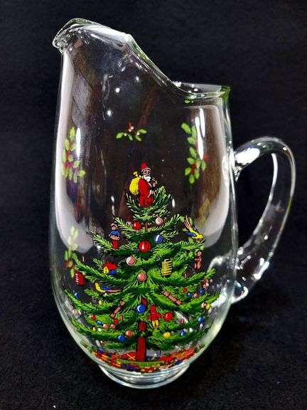 VTG Spode Christmas Tree Glass Pitcher - Black And Gold Auctions