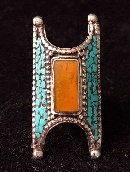 Genuine Copal & Turquoise Ring - Black And Gold Auctions