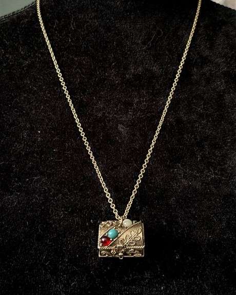 Vintage Stamped Treasure Chest Necklace - Black And Gold Auctions