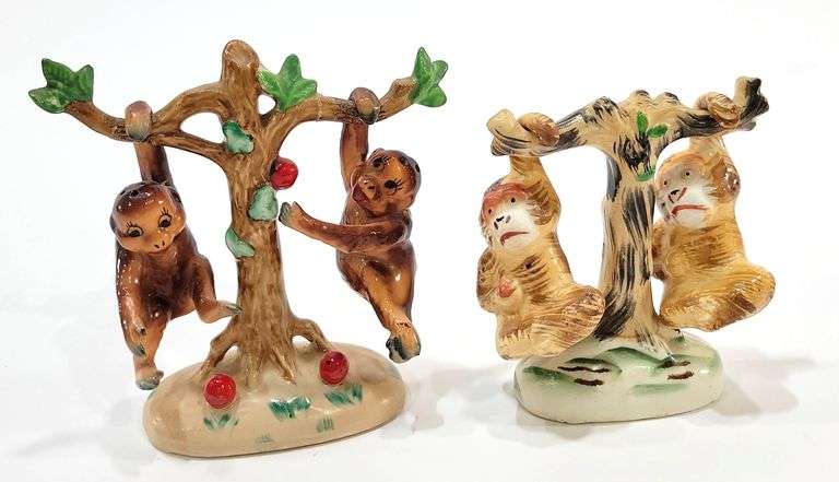 Pair of Hand Painted Hanging Monkey Shakers - Black And Gold Auctions