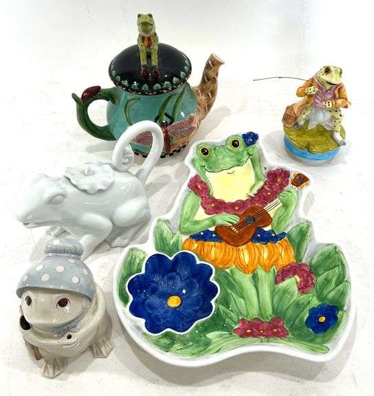 Ceramic Frog Decorations - Platter / Teapot / Music Figurine - Black ...