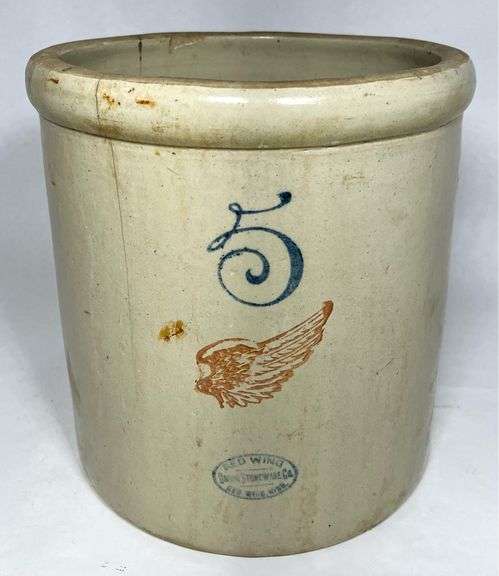 Red Wing 5 Gallon Stoneware Crock - Black And Gold Auctions