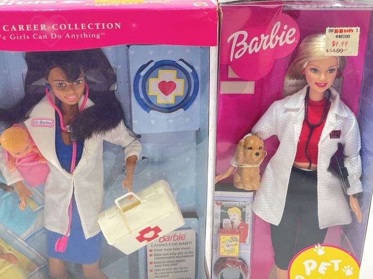 (2) Mattel Barbie Dolls: 1995 Doctor Barbie & 2000 Veterinarian Barbie ...