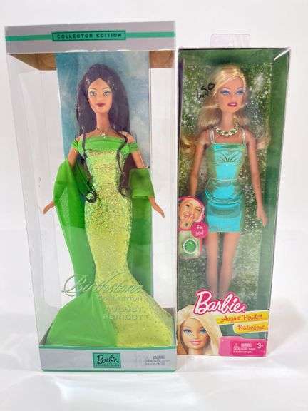 (2) Mattel Peridot August Birthday Barbie Dolls - Black And Gold Auctions