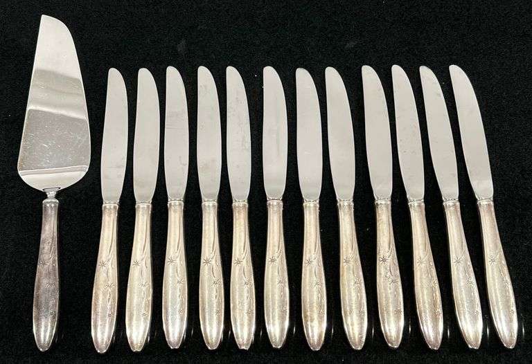 979g Sterling Silver Handle Knives & Serving Knife - Black And Gold ...
