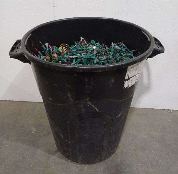 Large Trash Can Full of Christmas Lights - Black And Gold Auctions