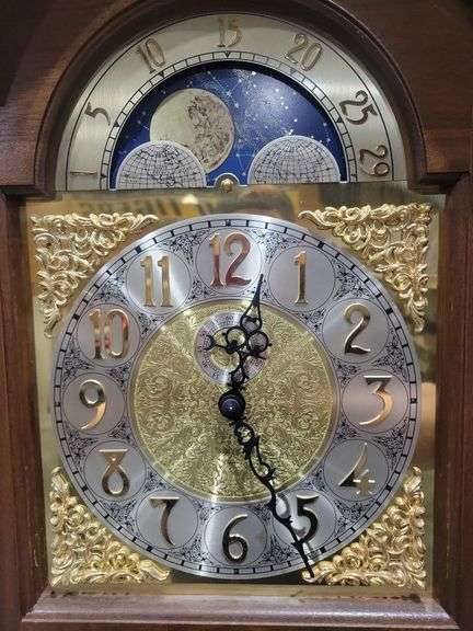 King Arthur Clock Company Grandfather Clock W/Key - Black And Gold Auctions