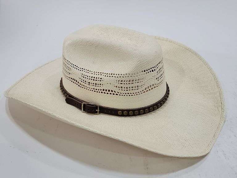 RR Collection Resistol Sz 7.5 Straw Cowboy Hat w Studded Band - Black ...