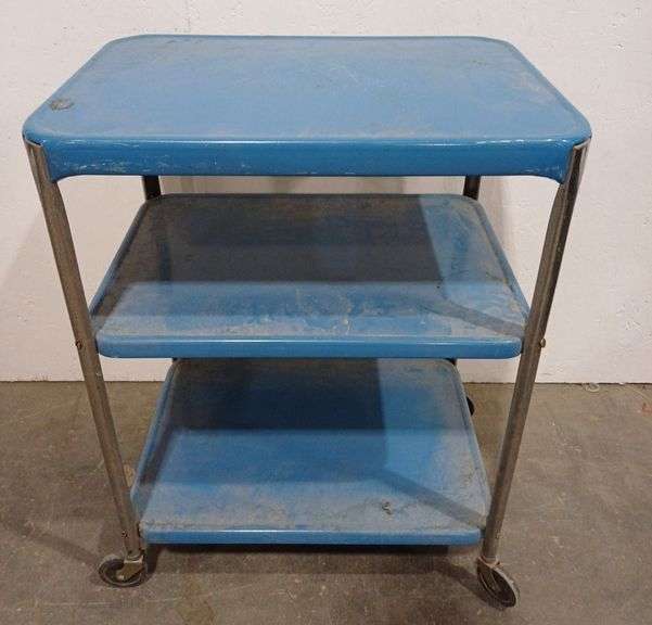 3 Tier Blue Painted Metal Cart - Black And Gold Auctions