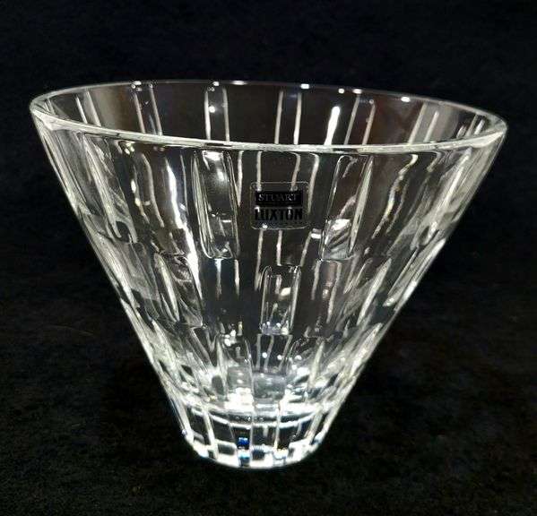 Large Stuart Clear Geometric Art Cut Glass Crystal Centerpiece Bowl ...