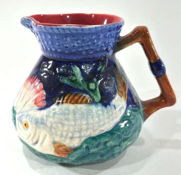 VTG Shorter England Fish Pitcher, 4.5” Tall - Black And Gold Auctions