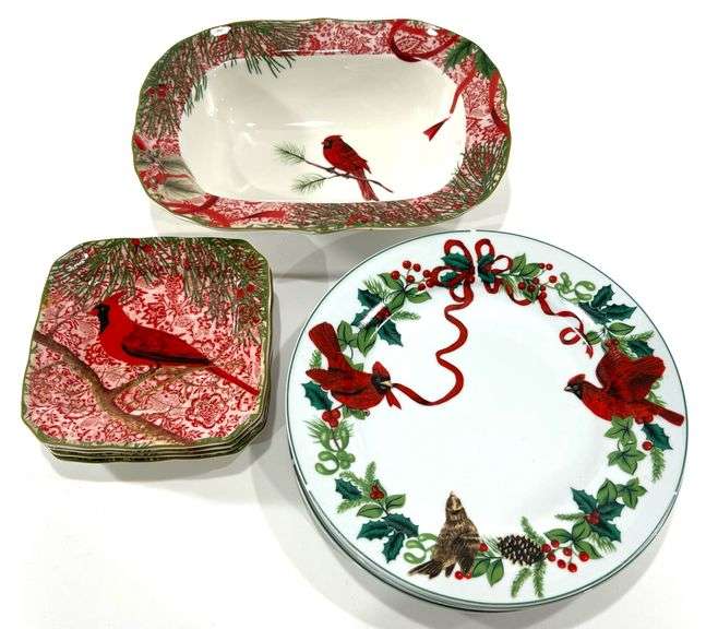 222 Fifth & Royal Norfolk Cardinal Bird Dishes - Black And Gold Auctions
