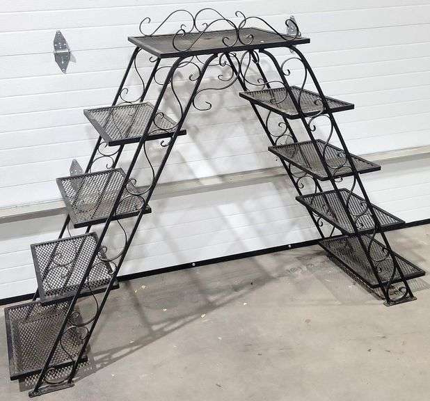 Double 5-Tier Expanded Metal Stair Step Plant Stand - Black And Gold ...