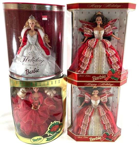 (4) Mattel Barbie Holiday Special Edition Dolls - Black And Gold Auctions