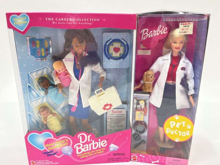 (2) Mattel Barbie Dolls: 1995 Doctor Barbie & 2000 Veterinarian Barbie ...
