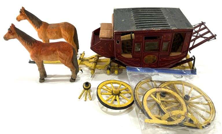 Antique Wooden Handcrafted Overland Stage Line Stage Coach Model ...