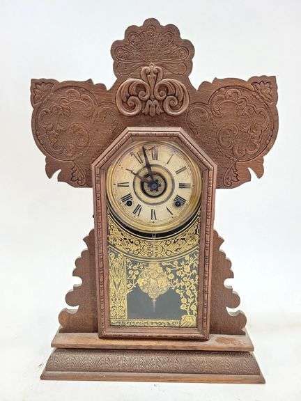 Antique Wooden 22" Sitting Clock (See Description) - Black And Gold ...