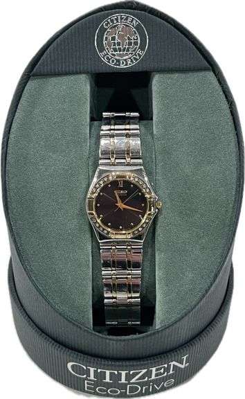 CITZEN Eco-Drive Ladies Two-Toned Diamond Bezel Watch - Black And Gold ...