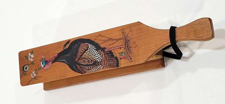 Hand Painted VTG Wooden Turkey Call - Black And Gold Auctions