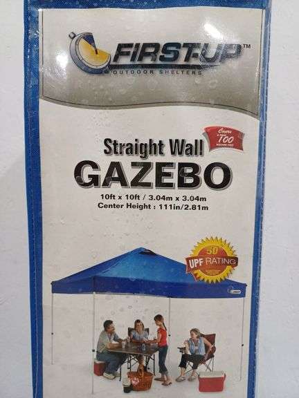 First Up Straight Wall Gazebo - Black And Gold Auctions