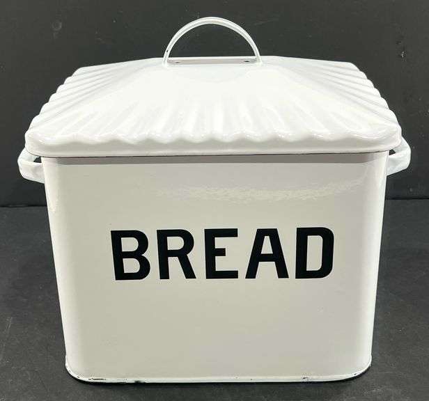 Storied Home Enameled Metal “Bread” Box - Black And Gold Auctions
