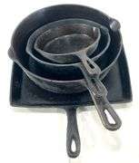(4) Cast Iron Skillets - 6.5” / 7.5” / 10” / 11” - Black And Gold Auctions