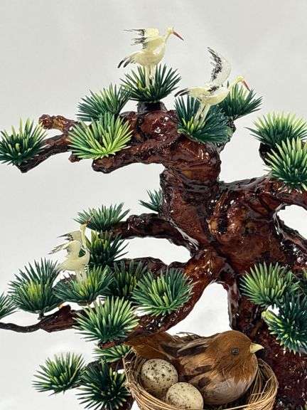 Asian Tree And Bird Display - Black And Gold Auctions