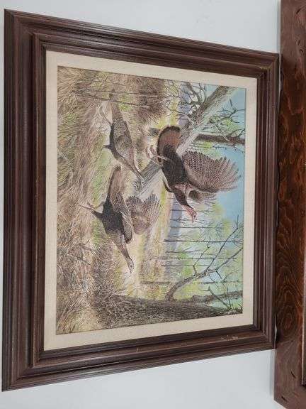 Pair of Wild Turkey Prints on Canvas & Board w Ornate Frames - Black ...