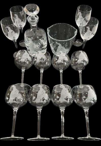 Perry Coyle Crystal Etched Turkey Decenter Set - Black And Gold Auctions