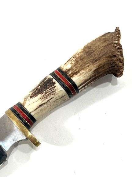 Pakistan Crown Hunter Fixed Blade Antler Knife - Black And Gold Auctions